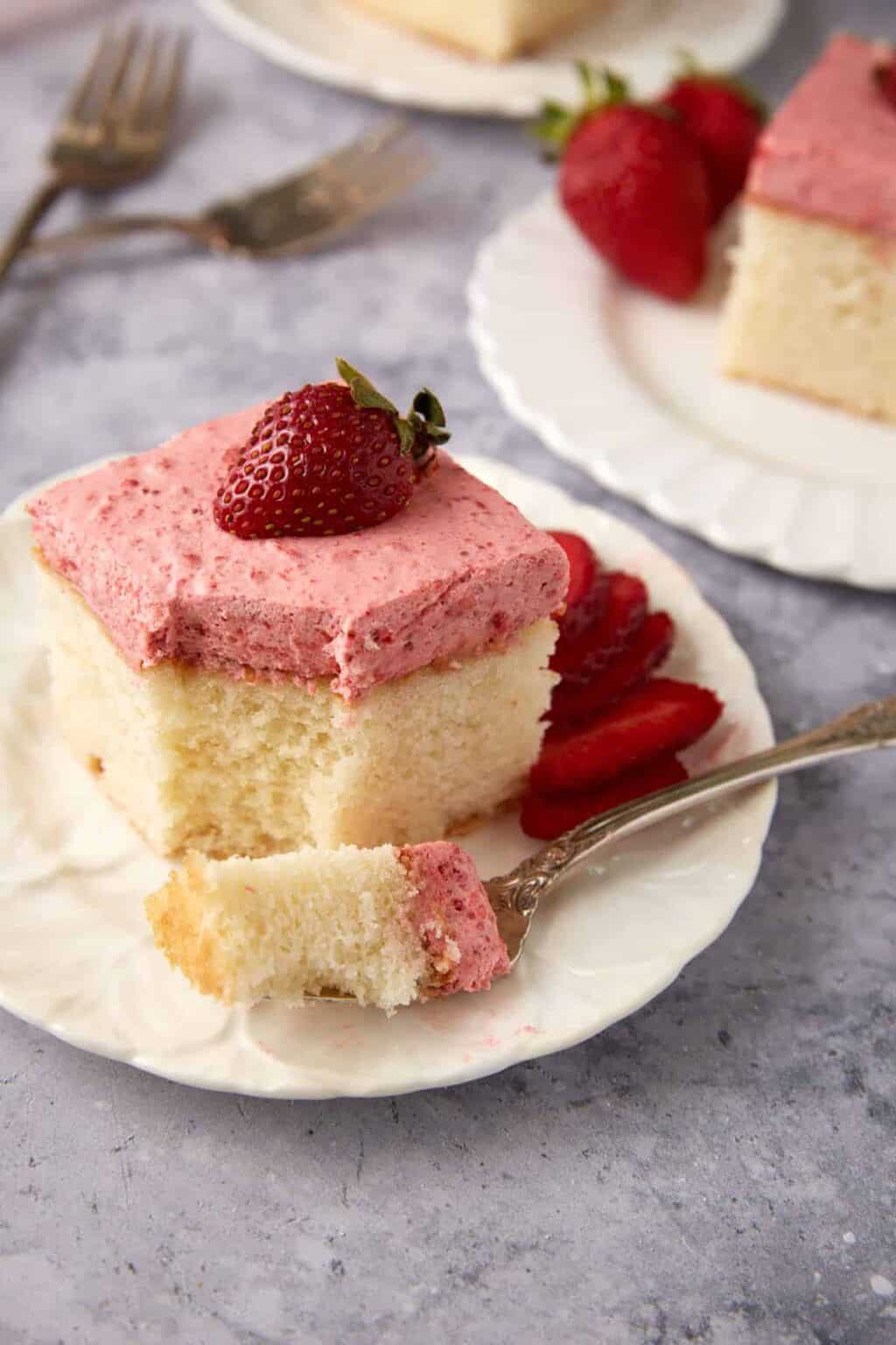 Vanilla Cake with Strawberry Mousse Topping - Easy Southern Desserts