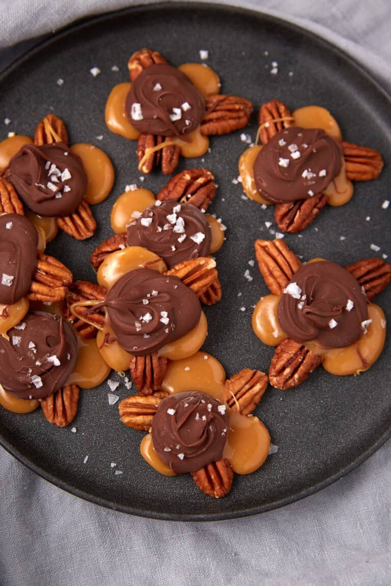 Pecan Turtles with Chocolate and Salted Caramel - Easy Southern Desserts