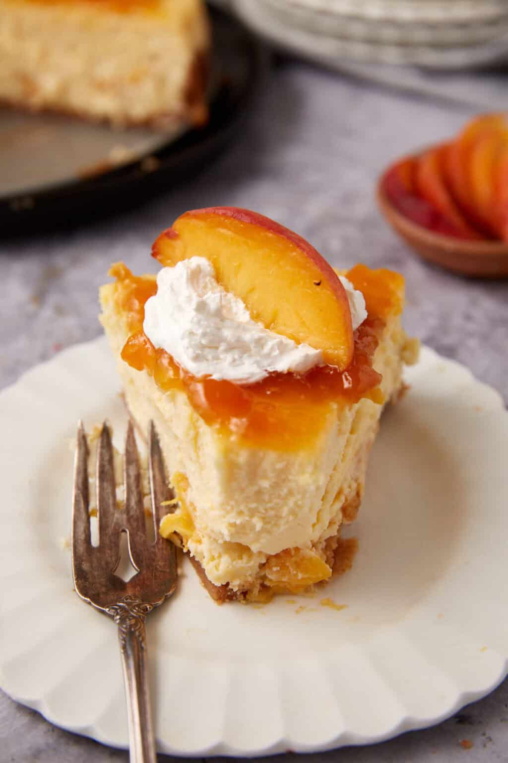 Baked Peach Cheesecake with a Vanilla Wafer Crust - Easy Southern Desserts